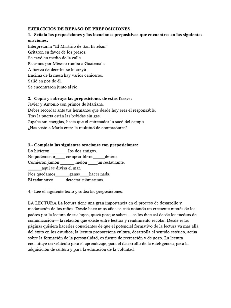 Ejercicios de Preposiciones y Conjunciones | PDF