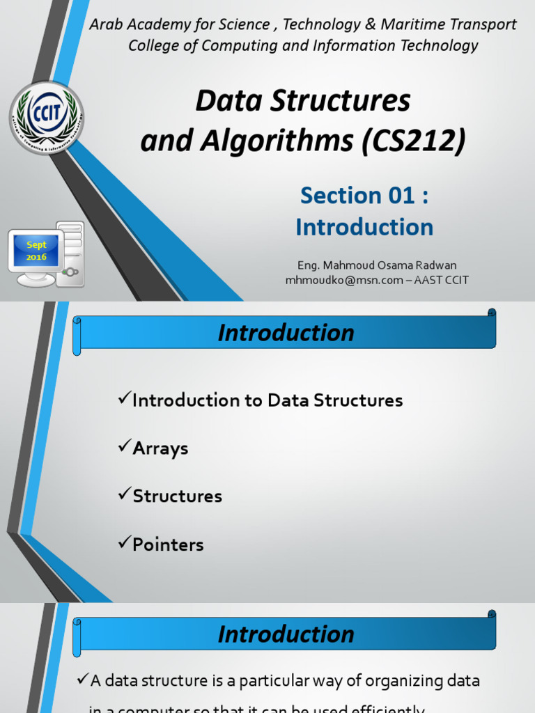 Cs212 Sep2016 01 Introduction Pdf Pointer Computer Programming Variable Computer Science