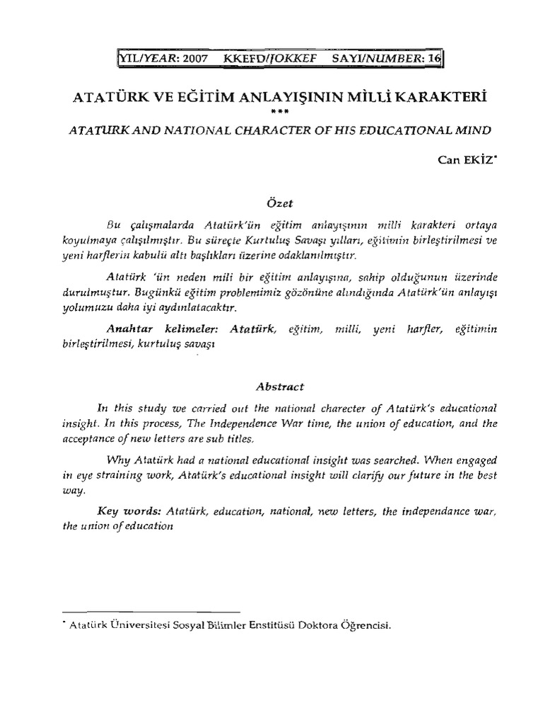 Atat RK Ve e T M Anlayi Inin M LL Karakter (#37230) - 31572 | PDF