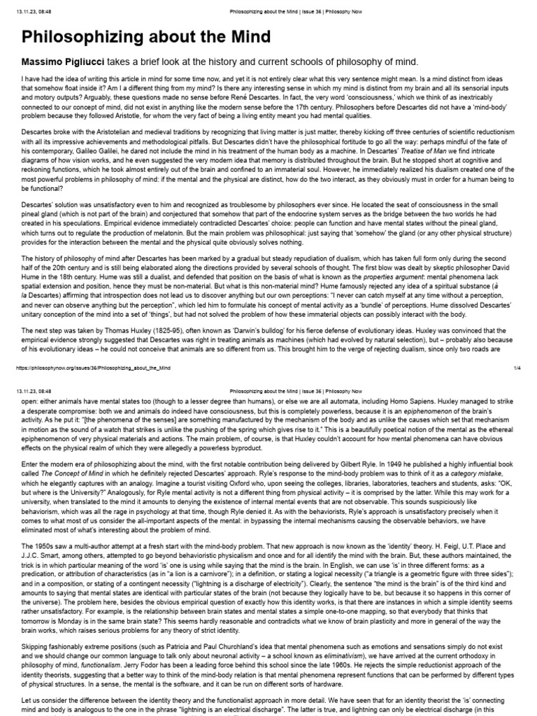 Philosophizing About The Mind - Issue 36 - Philosophy Now | PDF | Mind ...