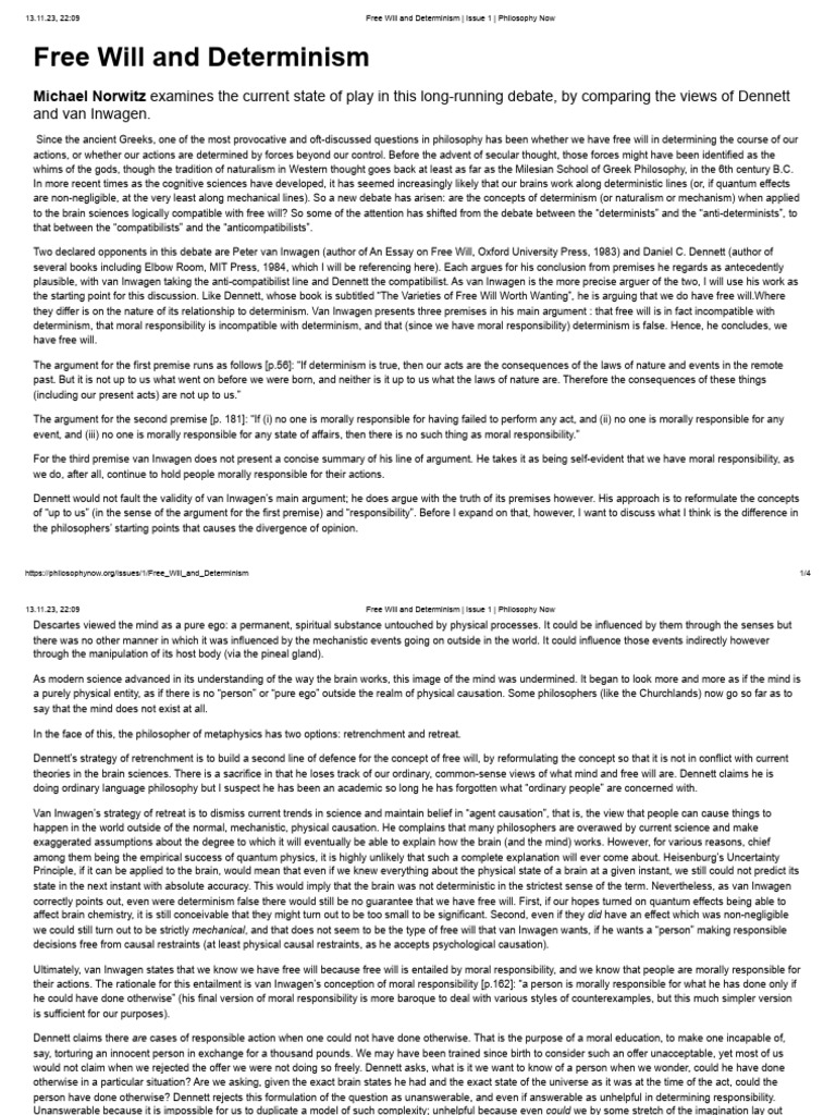 Free Will and Determinism - Issue 1 - Philosophy Now | PDF | Free Will ...