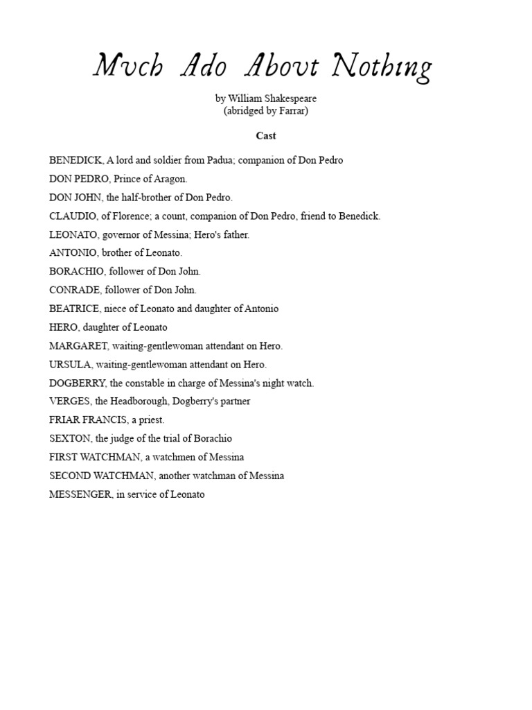 Much Ado Script (Abridged) | PDF | Much Ado About Nothing | British ...
