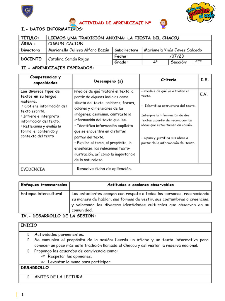 Sesion Com Leemos Una Tradición Andina La Fiesta Del Chaccu | PDF ...