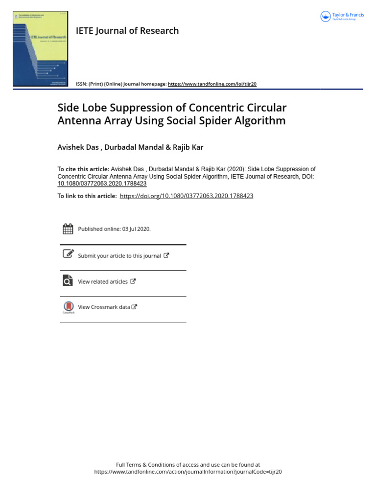 Side Lobe Suppression Of Concentric Circular Antenna Array Using Social Spider Algorithm Pdf