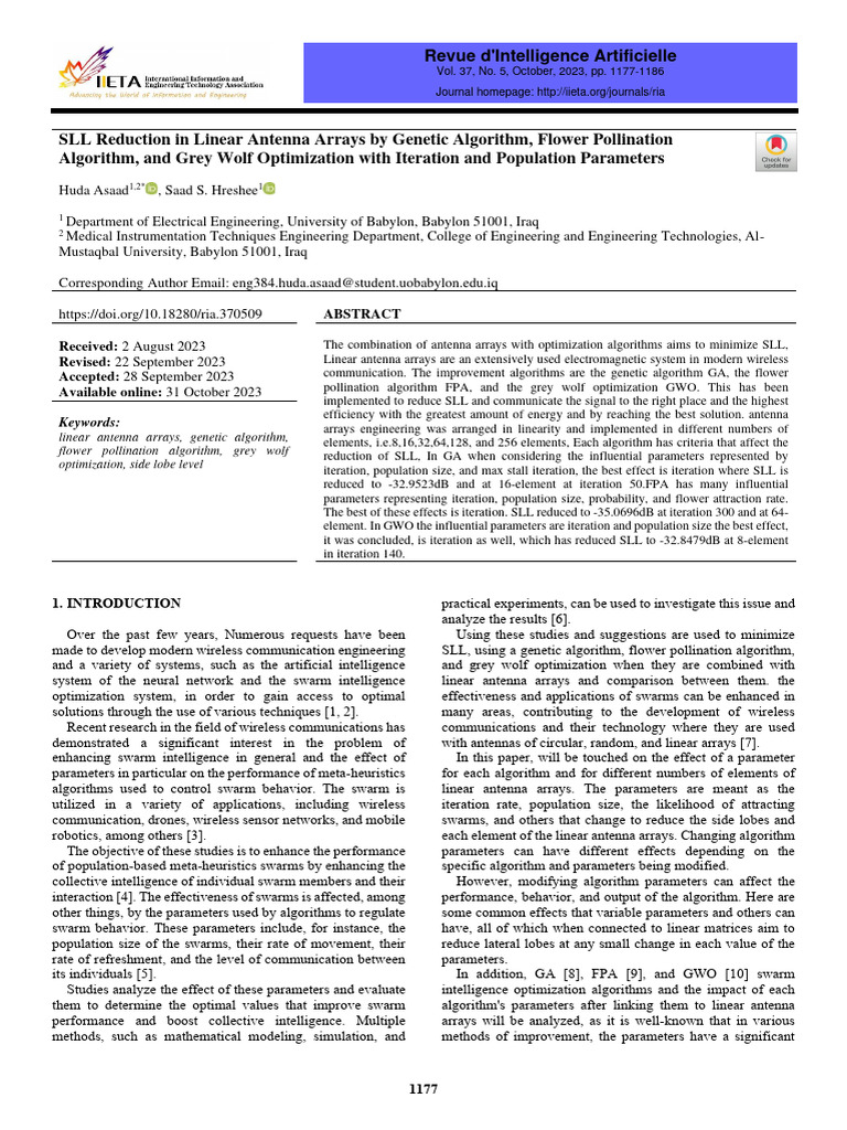 SLL Reduction in Linear Antenna Arrays by Genetic Algorithm Flower Pollination | PDF | Antenna ...