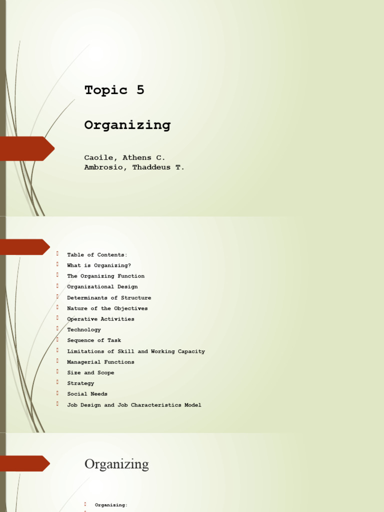 TOPIC-5 Organizing | PDF | Occupational Stress | Motivation