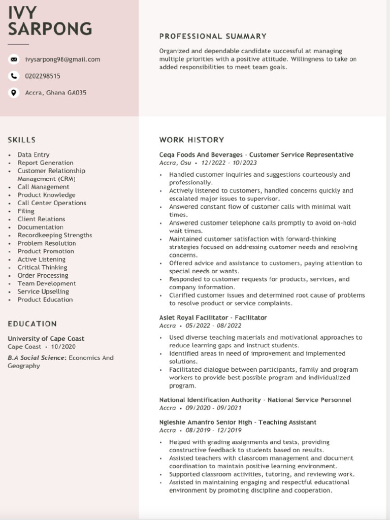 Ivy Sarpong (One Page CV) | PDF