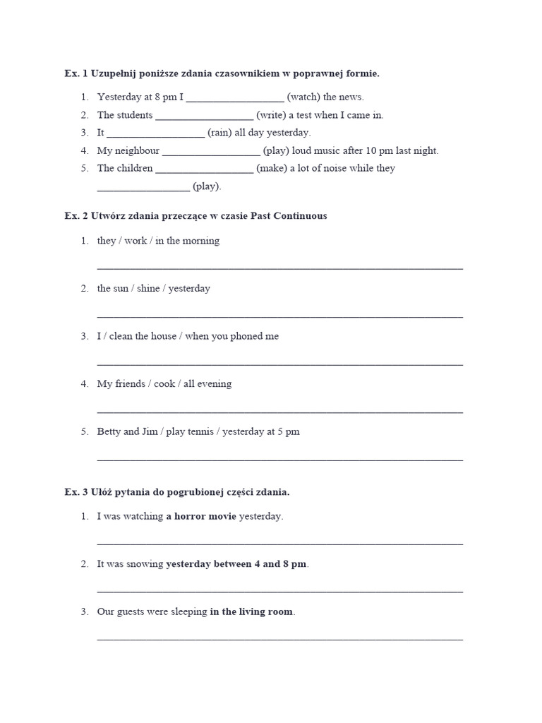 Past Continuous Exercises for Students | PDF | Language Arts & Discipline