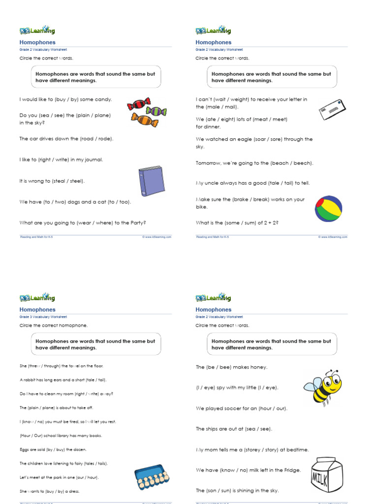 Homophones Worksheets for Grades 2-3 | PDF | Language Arts & Discipline