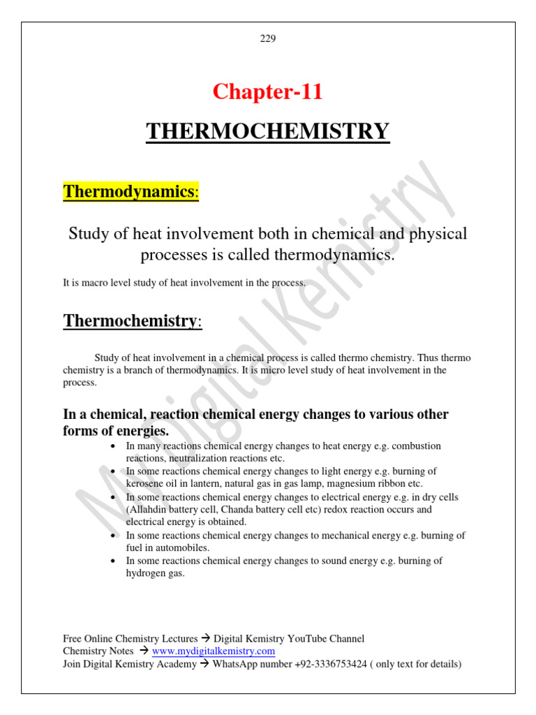 Thermochemistry Class 11 Chemistry Notes | PDF | Heat Capacity | Heat