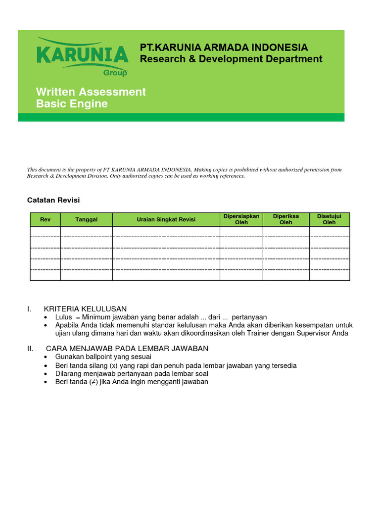 Basic Engine Written Assessment KARUNIA | PDF | Teknologi & Rekayasa