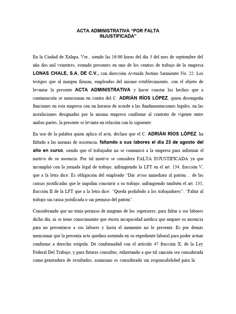 ACTA ADMINISTRATIVA 23 Agosto | PDF | Justicia | Crimen y violencia