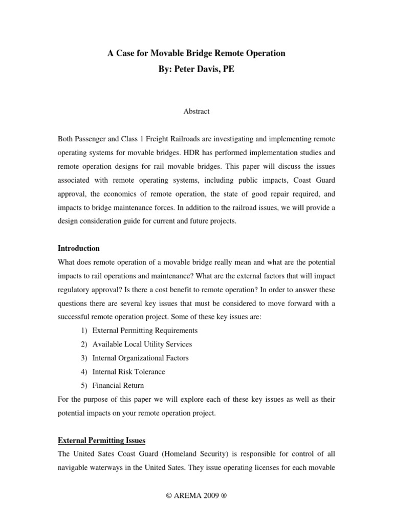 A Case For Movable Bridge Remote Operation | PDF | Reliability ...