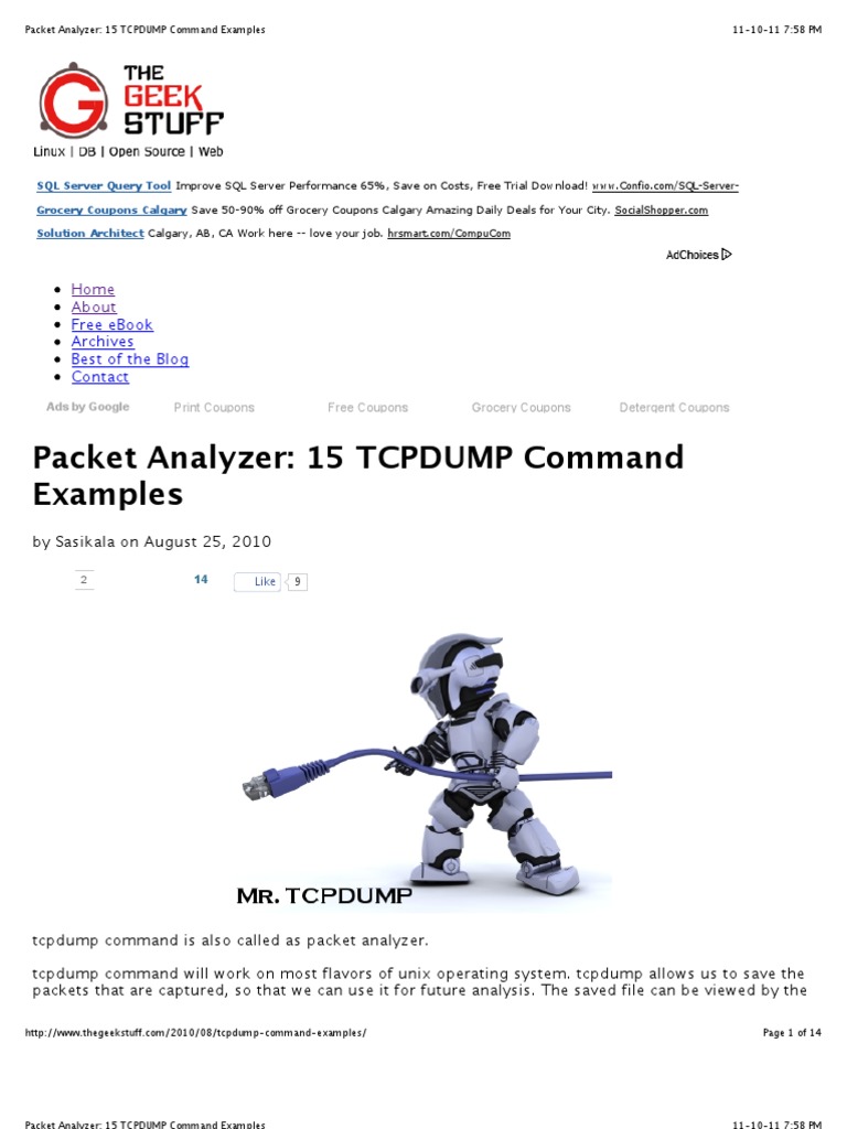 Packet Analyzer 15 Tcpdump Command Examples Pdf Transmission