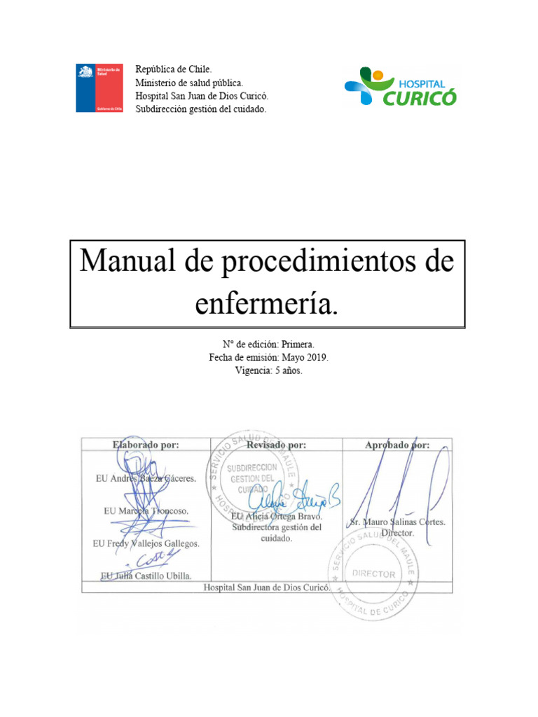 Manual de Procedimientos de Enfermería - Hospital Curicó | PDF ...