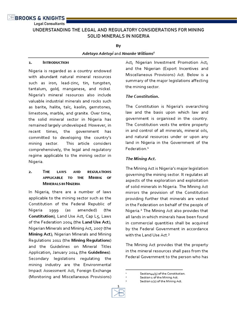 Understanding The Legal and Regulatory Considerations For Mining Solid Minerals in Nigeria ...
