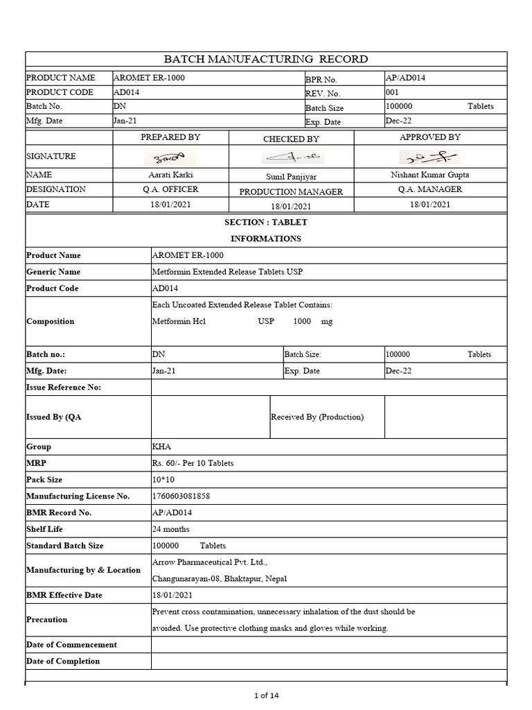 Aromet ER 1000 | PDF | Tablet (Pharmacy) | Chemical Substances