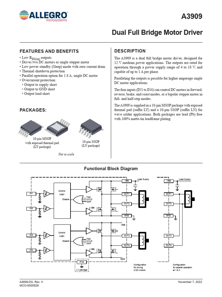 A3909 Datasheet | PDF | Electric Motor | Mosfet
