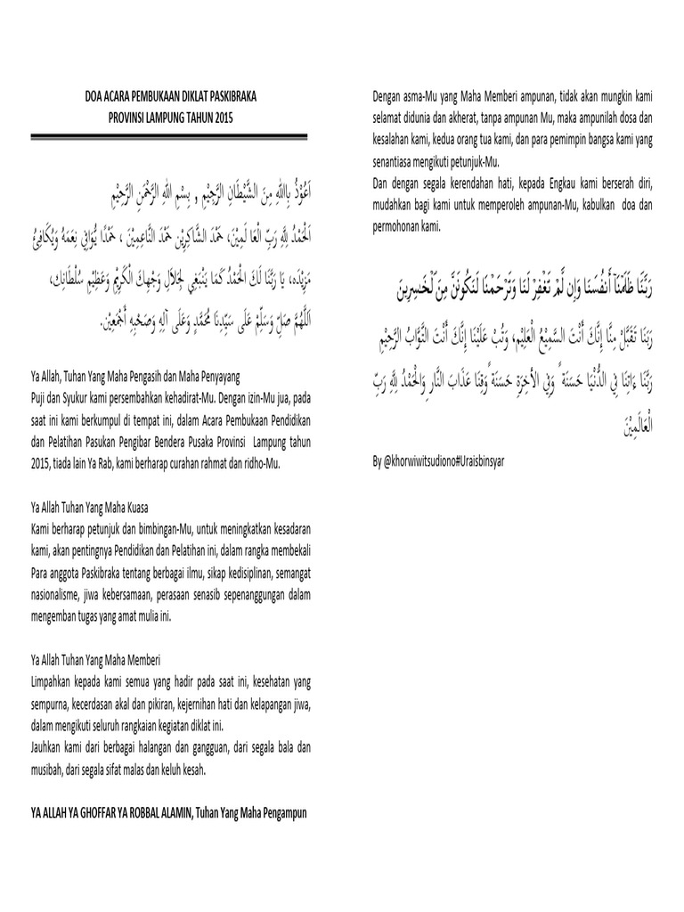 Doa Acara Pembukaan Diklat Paskibraka | PDF