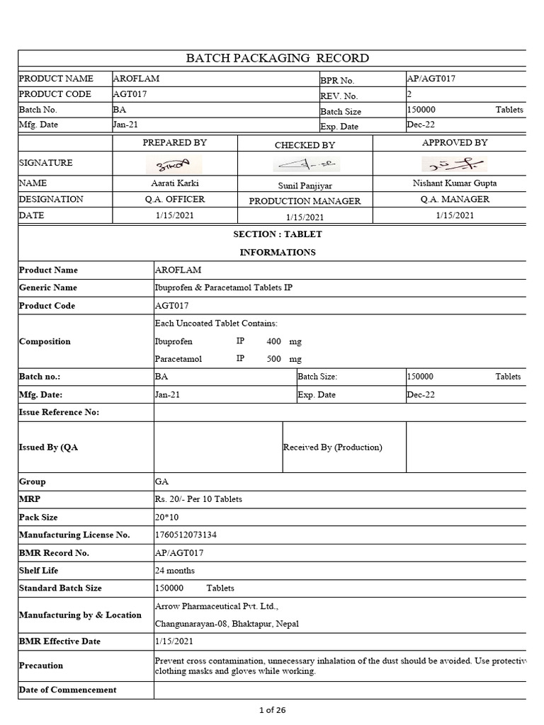 Aroflam BPR | PDF | Packaging And Labeling | Quality Assurance