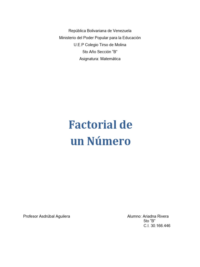 Factorial de Un Número | PDF | Combinatoria | Multiplicación