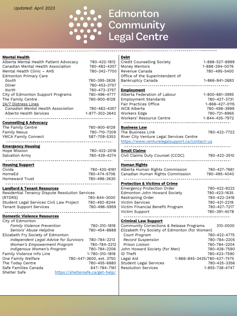 Edmonton Resource Phone Directory | PDF | Alberta | Family