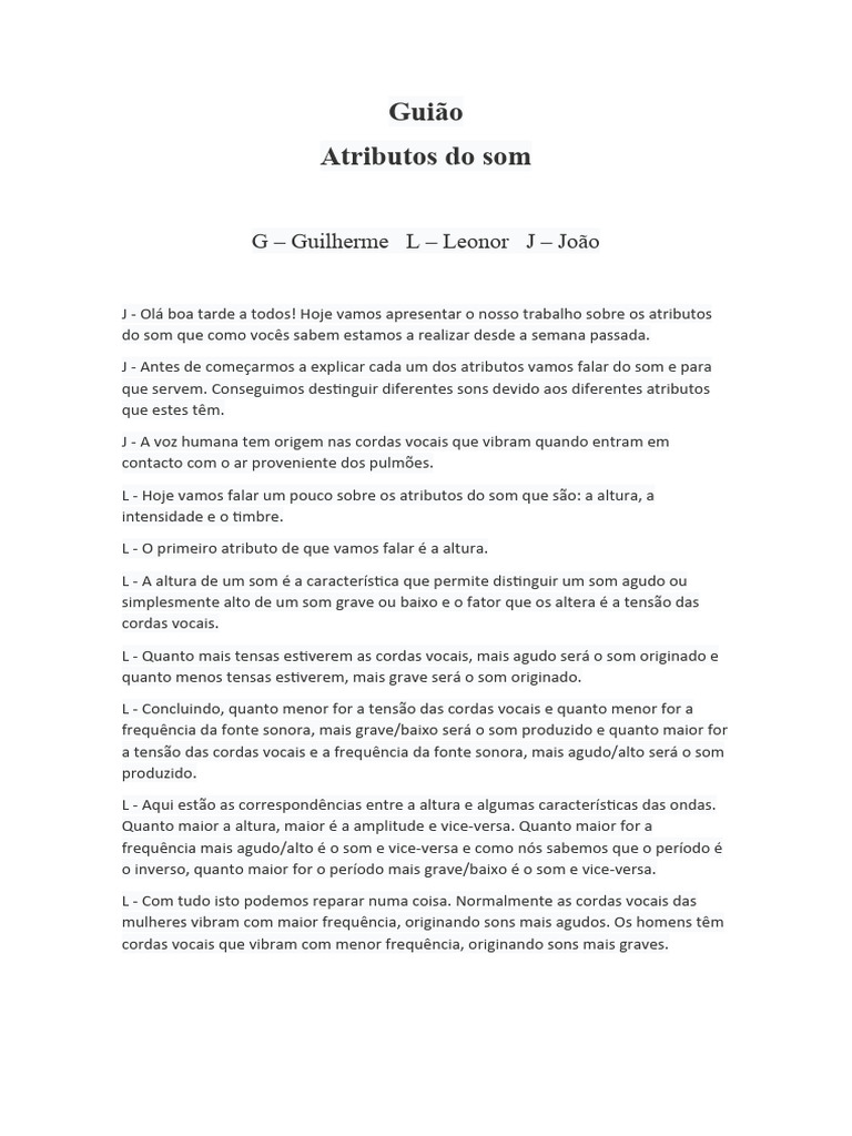 Guião - Atributos Do Som | PDF | Som | Pitch (música)