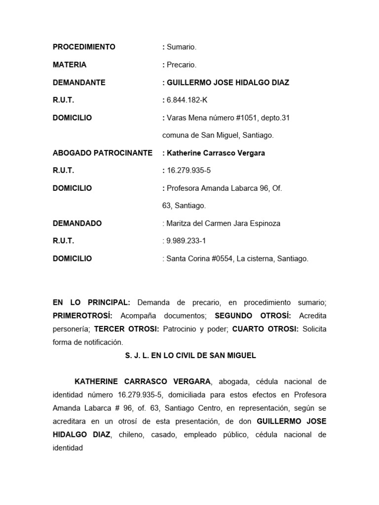 Demanda de Precario en Santiago | PDF | Justicia | Crimen y violencia