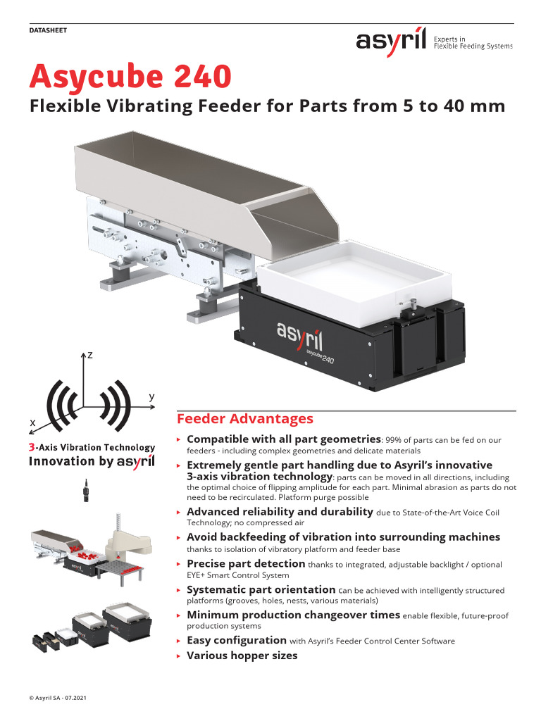 Asycube 240: Flexible Vibrating Feeder | PDF | Computing | Manufactured Goods