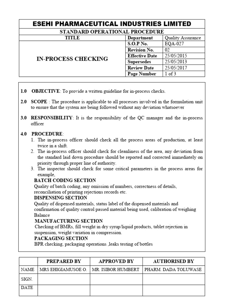 Inprocess Checking | PDF | Packaging And Labeling