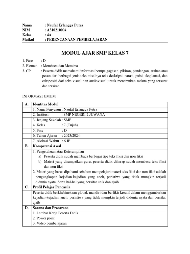 A310210004 - Naufal Erlangga Putra - Dokumen Modul Ajar Lengkap | PDF