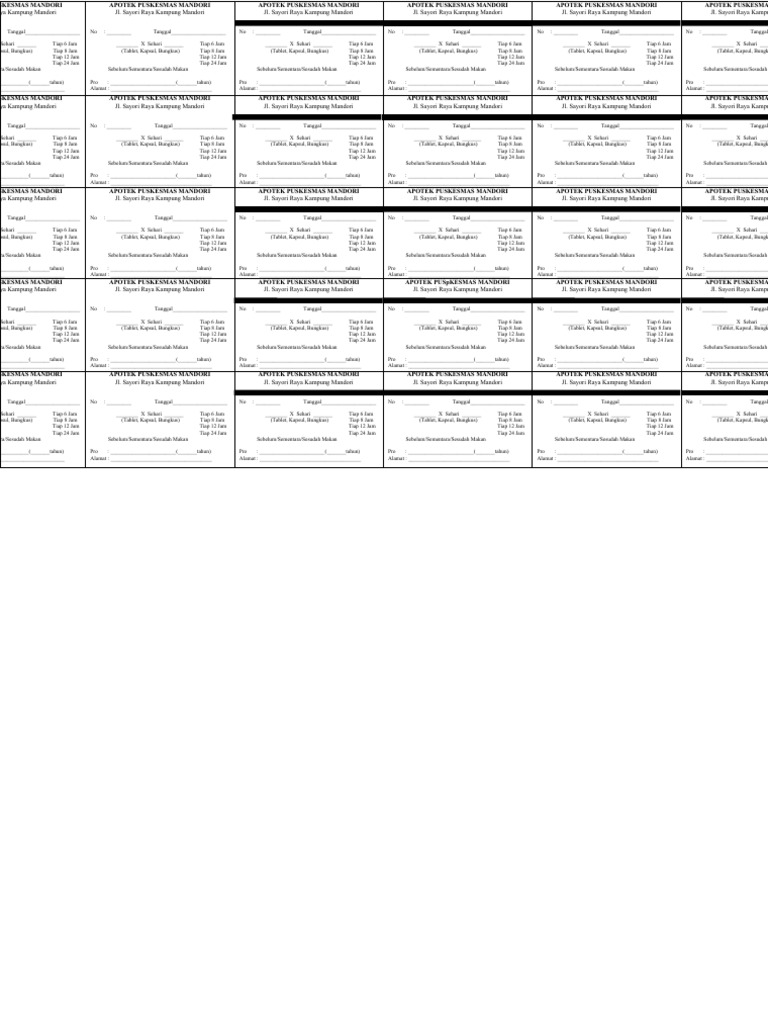 Etiket Obat Padat Puskesmas Mandori | PDF
