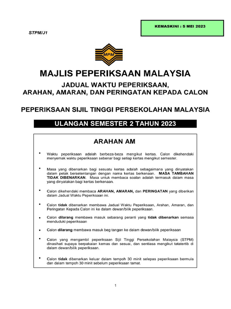 Jadual Waktu Ulangan Semester 2 2023 Edisi 5 Mei 2023 | PDF