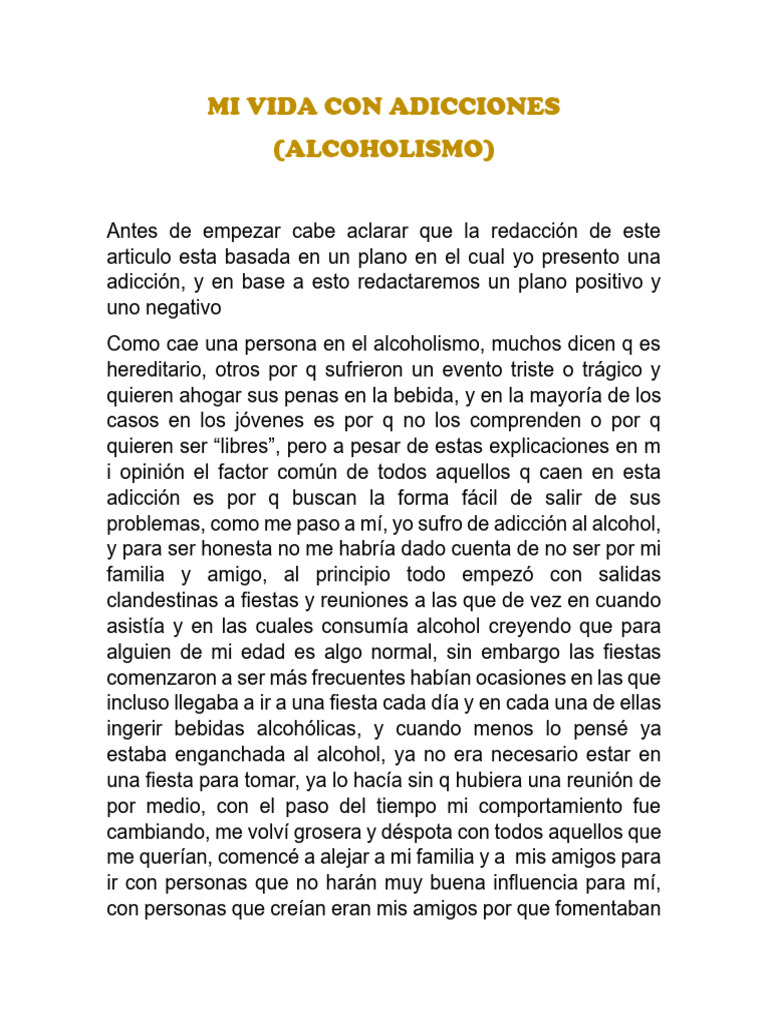 Mi Vida Con Adicciones | PDF | Alcoholismo