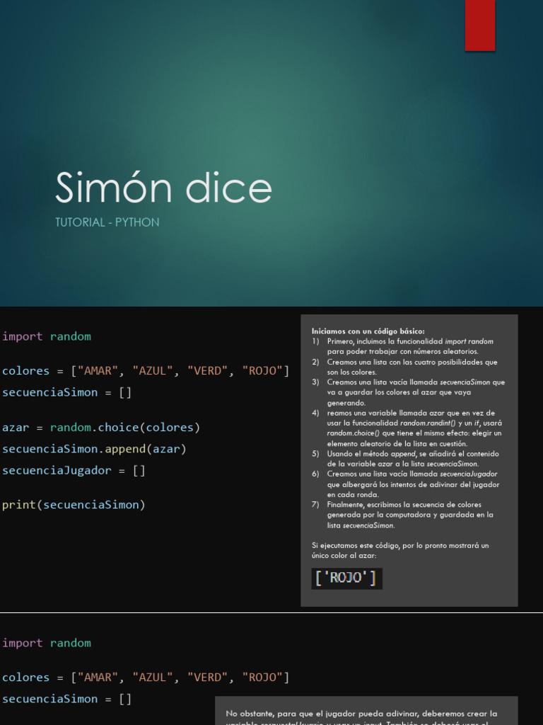 Simón Dice - Tutorial | Descargar gratis PDF | Python (lenguaje de ...