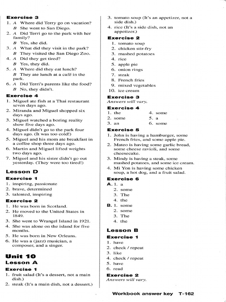 INGLÉS 4 Workbook Answer Key FC2 Units 10-12 | PDF | Food And Drink Preparation | Western Cuisine