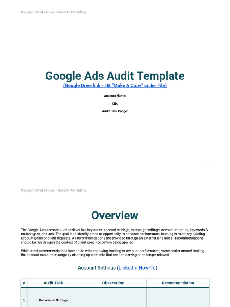 Google Ads Audit Template Download Version 1 | PDF | Cyberspace | Software