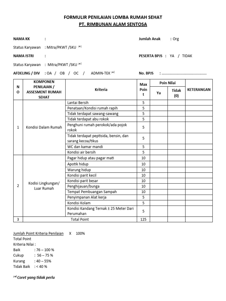 Formulir Penilaian Lomba Rumah Sehat | PDF