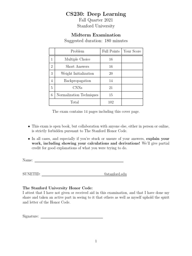 CS230 Midterm Solutions Fall 2021 | PDF | Artificial Neural Network | Statistics