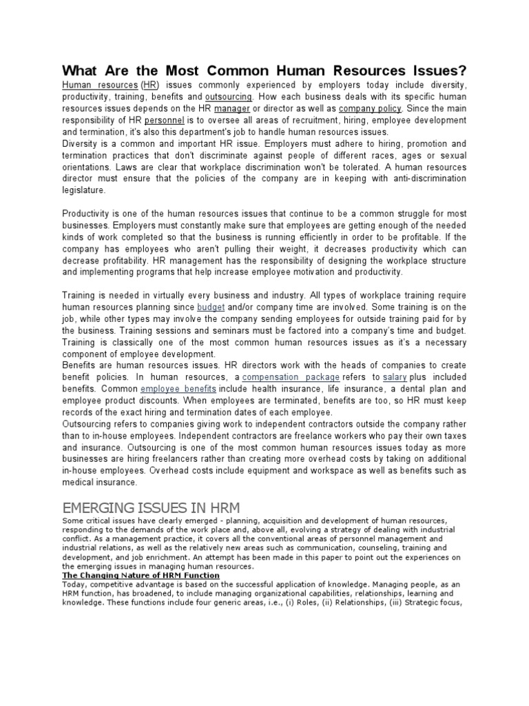Common HR Issues and Solutions | PDF | Human Resource Management ...