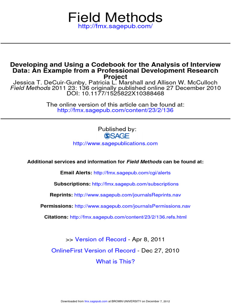 Developing a Codebook for Interviews | PDF | Cognitive Science ...