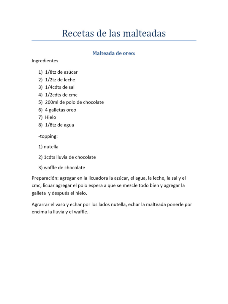 Recetas Variadas de Malteadas | PDF | Malteada | Helado