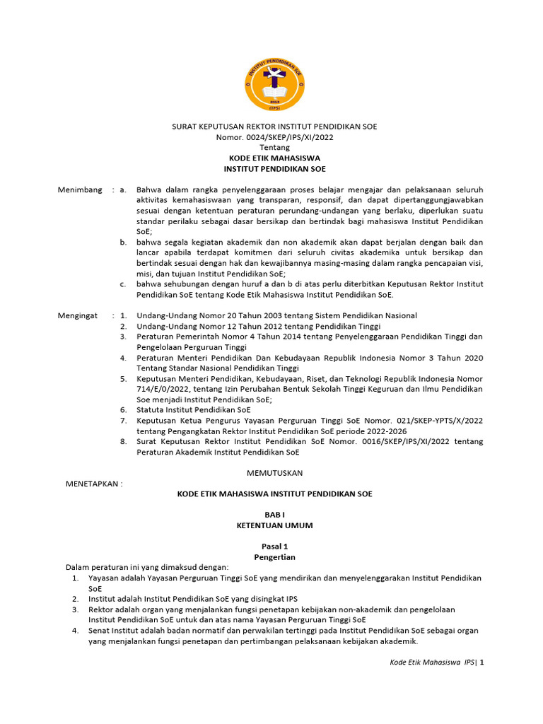 SK Kode Etik Mahasiswa | PDF