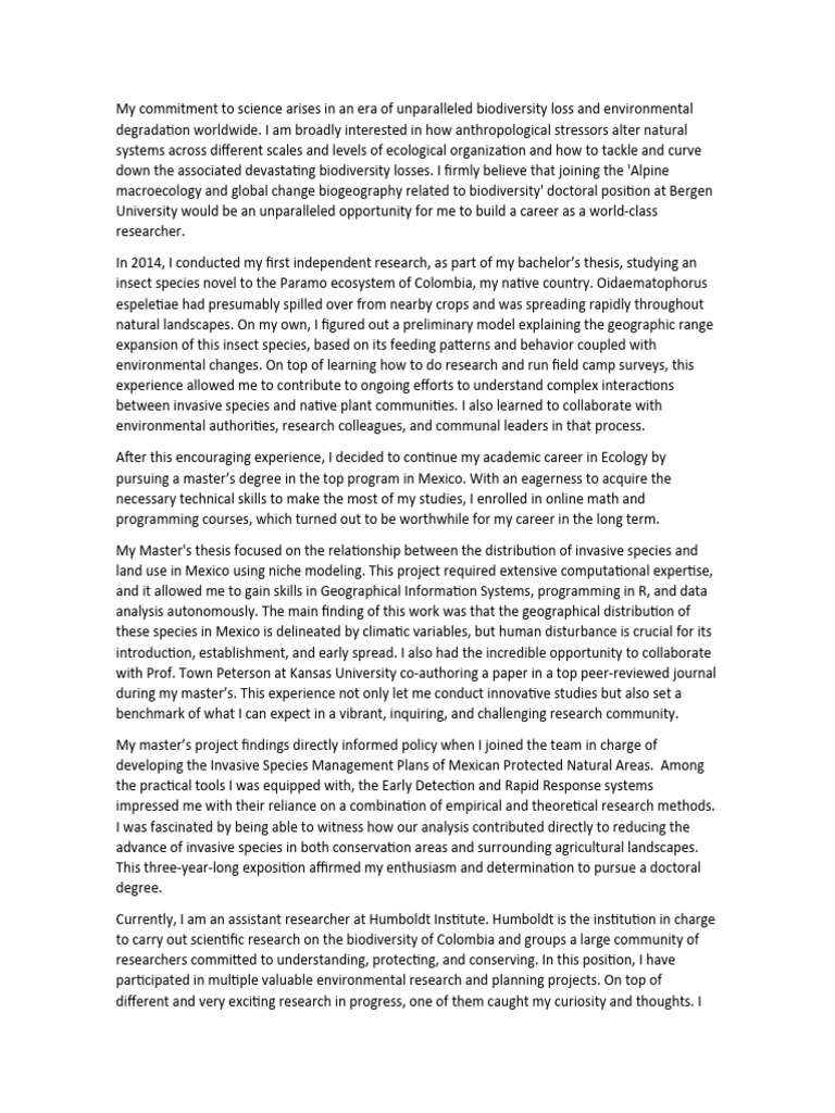 Personal Statement Bergen University | Download Free PDF | Biodiversity ...