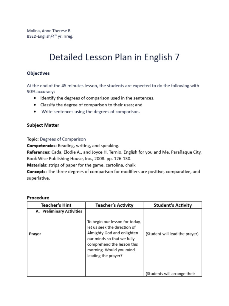 Lesson Plan: Degrees of Comparison in English | PDF | Adjective | Noun