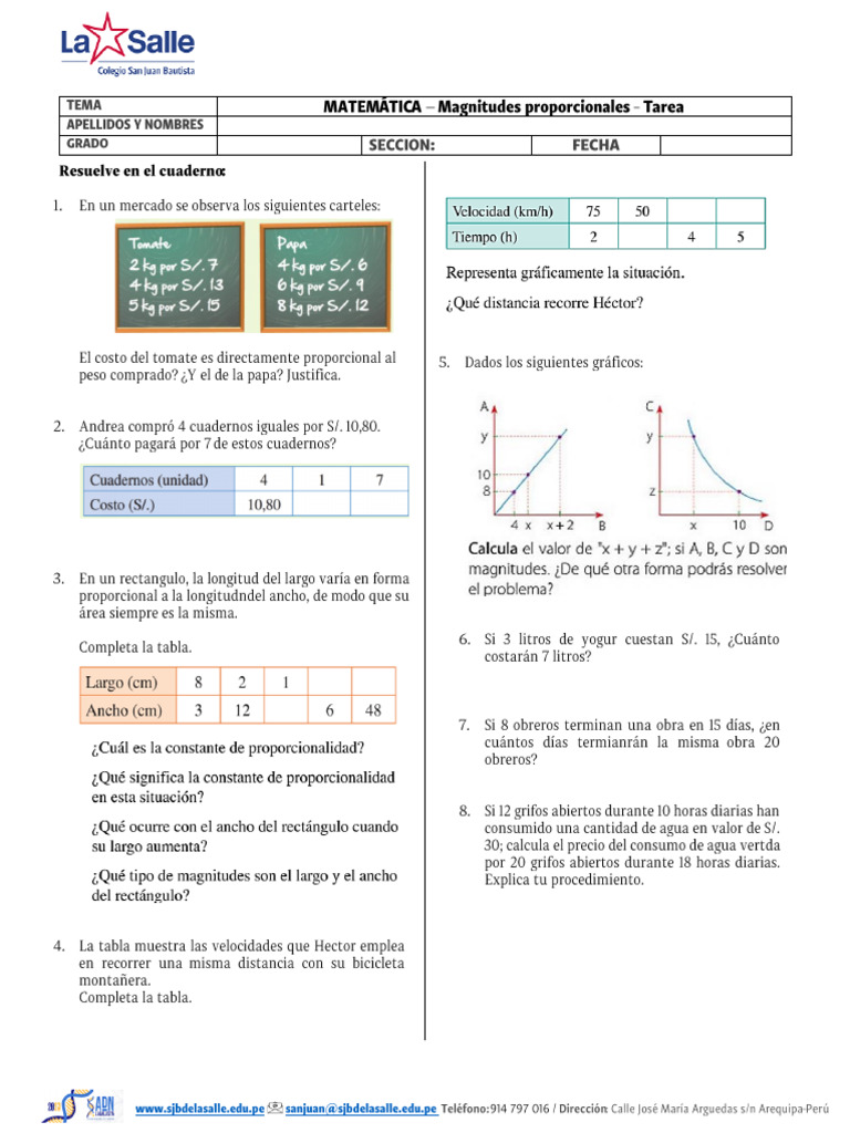 P9 - MAT - Magnitudes Proporcionales - Tarea | PDF