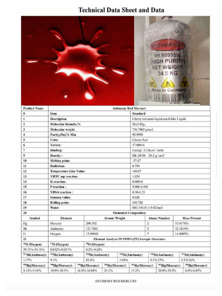 Red Liquid Mercury Data Sheet PDF | PDF