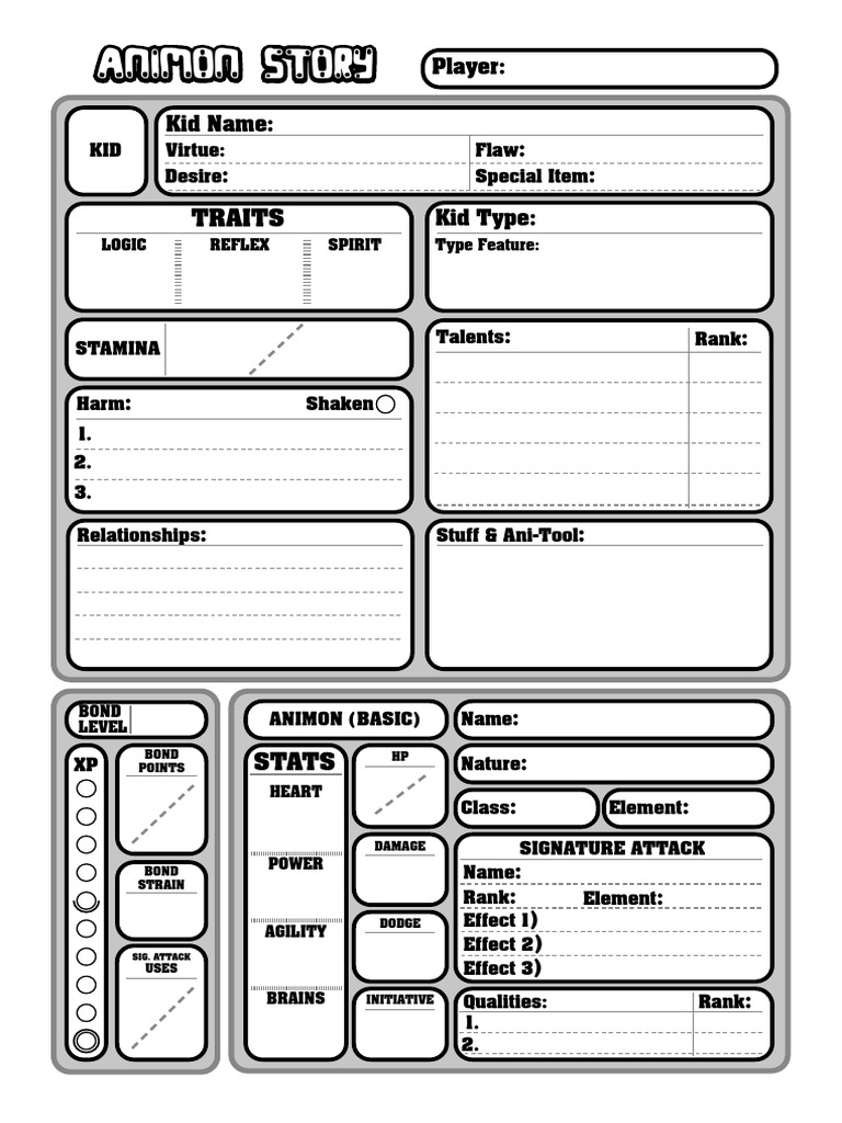 (Fillable) Animon Story Character Sheet | Download Free PDF | Role ...