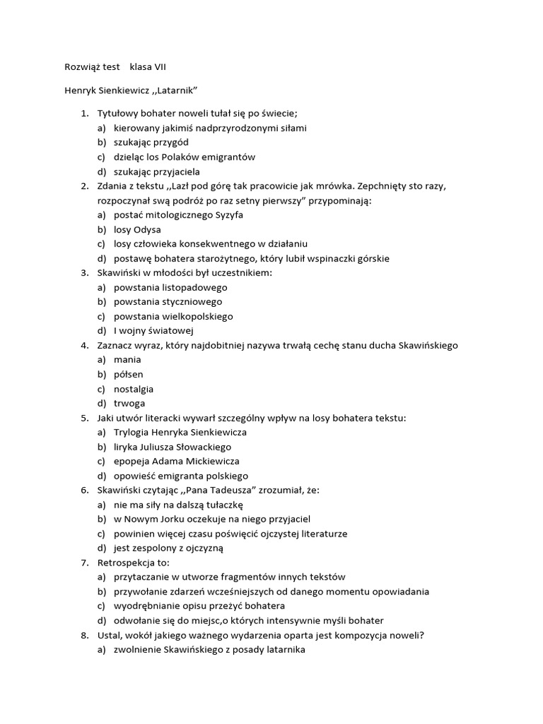 Rozwiaz Test Na Ocene Klasa VII | PDF
