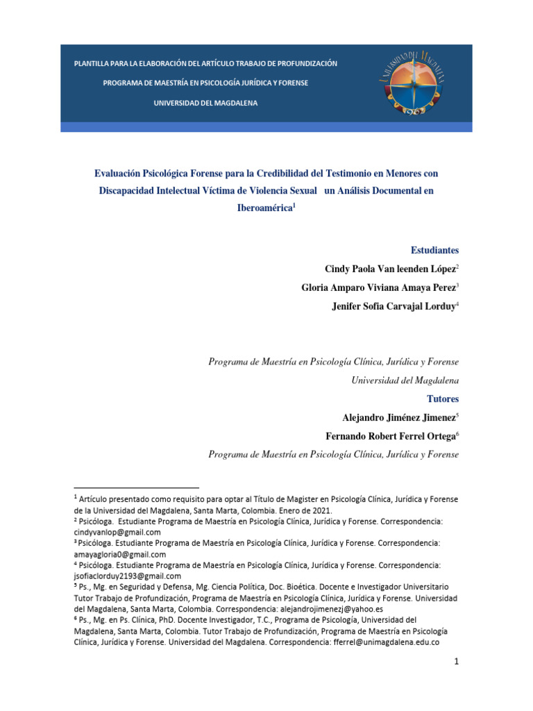 Evaluación Psicológica Forense Para La Credibilidad Del Testimonio En